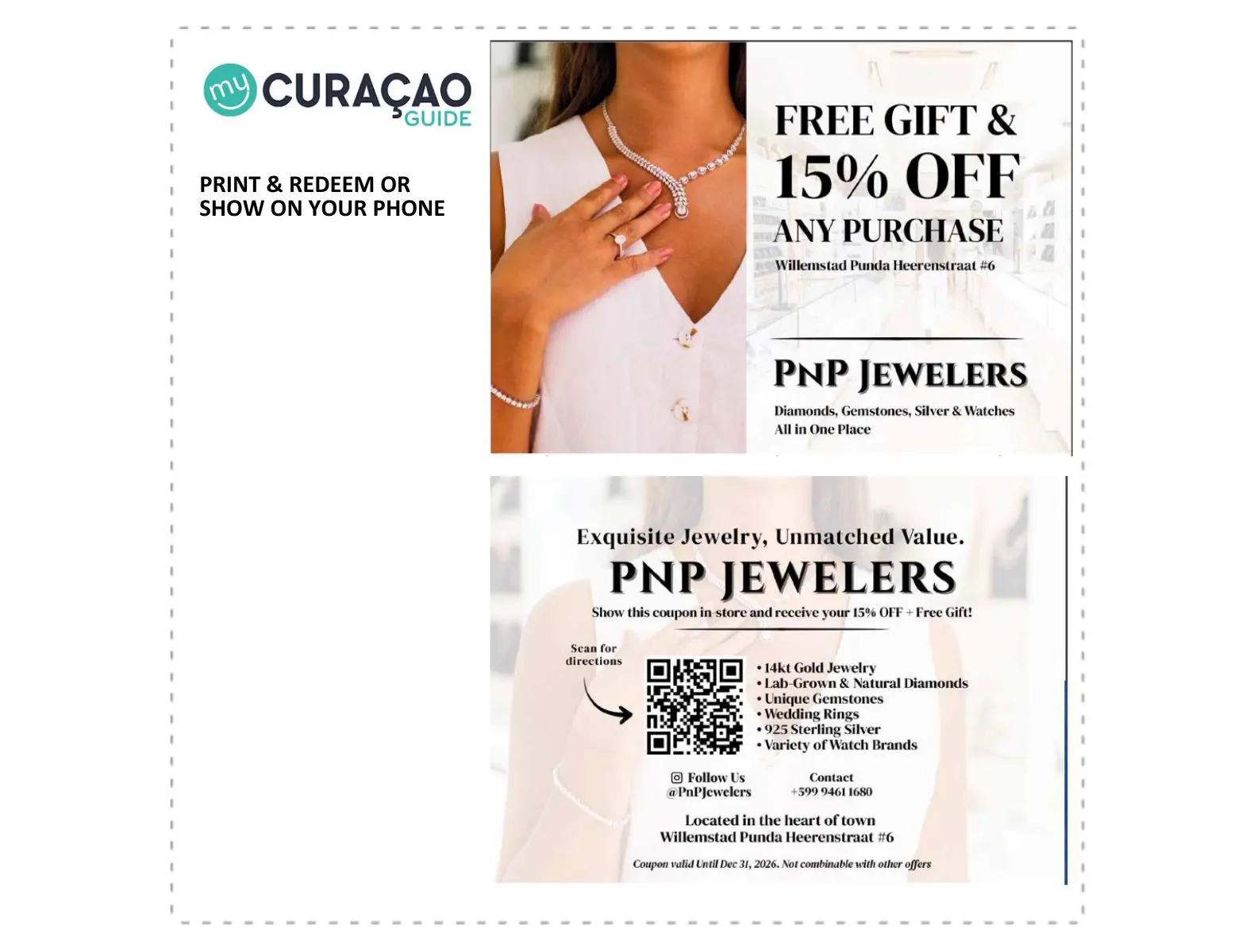 Coupon PnP Jewelers Curacao | My Curaçao Guide - My Curacao Guide
